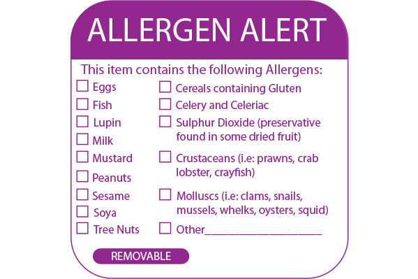 Pack Of 500 Allergen Alert Label 50 x 50mm – Festivals Direct
