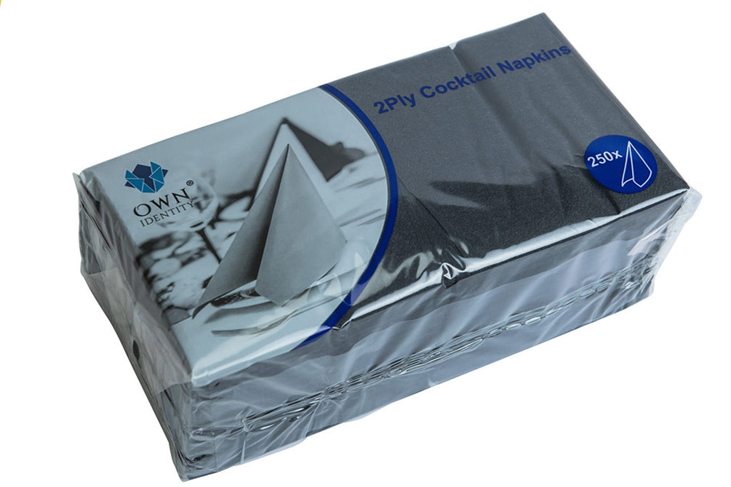 Pack Of 2000 Black 2ply Cocktail Napkins 24cm x 24cm – Festivals Direct